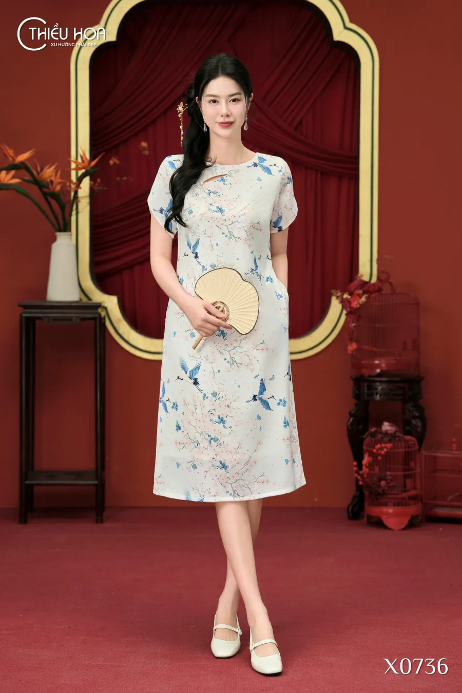 Đầm Trung Niên Lụa Cao Cấp Dáng Chữ A Sang Trọng DD5X0736